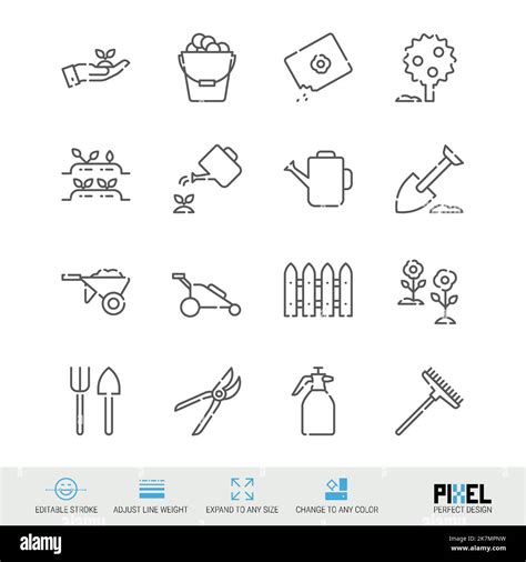Farm Garden Related Vector Line Icon Set Isolated On White Pixel