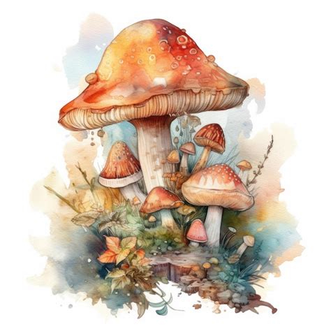 Una Pintura De Acuarela De Un Hongo Con Un Fondo De Acuarela Foto