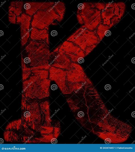 Letter K Font In Grunge Horror Style With Cracked Texture Stock