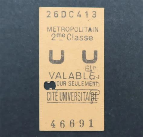 ANCIEN TICKET PARIS Métro 1944 CITE UNIVERSITAIRE RATP Metropolitain 12