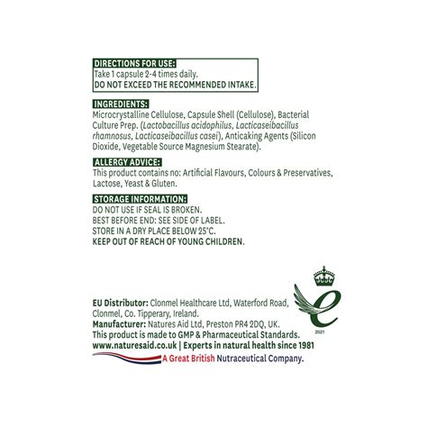 Natures Aid Acidophilus Complex 5 Billion 60 Capsules Buy Online