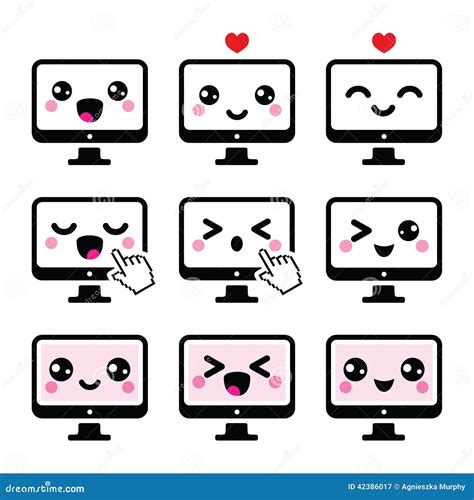 Japanese Cute Kawaii Character Computer Icons Set Stock Illustration