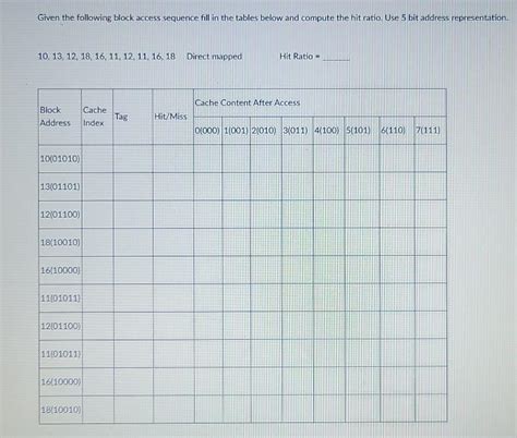 Solved Given The Following Block Access Sequence Fill In The