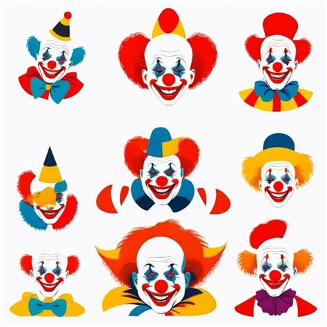 Clown Vector Set Isolated On A Pure White Background Sharp Lines Seperated No Premium Ai