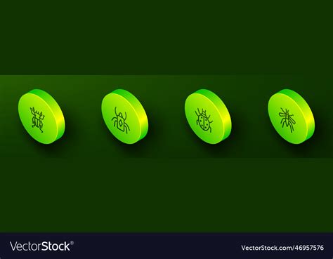 Set Isometric Line Beetle Deer Bug Mite Royalty Free Vector