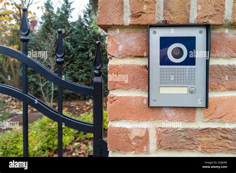 Modern Gate Intercom With Camera On Brick Wall Stock Photo Alamy