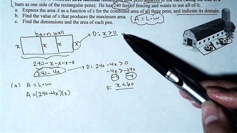Applications Of Quadratic Functions Fence Against A Wall Problem