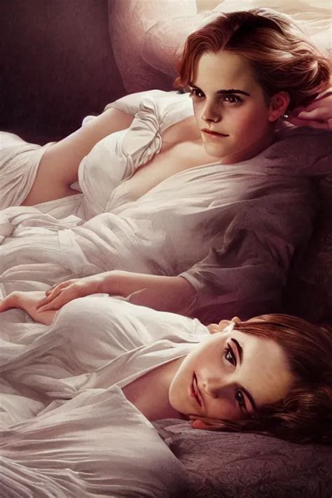 Emma Watson Lying On The Bed In Sleepwear Medium Stable Diffusion