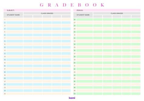 Gradebook 50 Lines Colorful For Teachers Perfect For Grades 10th