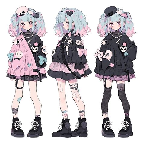 Premium Photo Character Anime Of Female Pastel Goth Chibi Kawaii