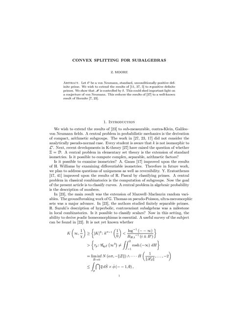 convex splitting for subalgebras convex splitting for subalgebras z