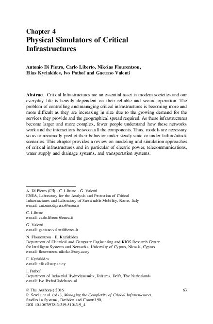 Pdf Modeling And Simulation Of Critical Infrastructures