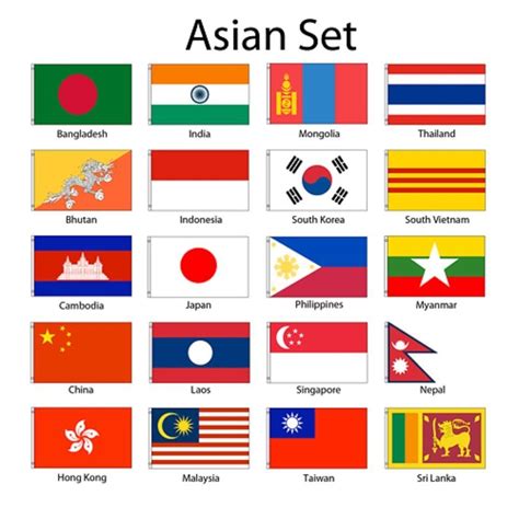 Asia Asian 2x3 Flag Set Of 20 Country Countries Polyester Flags Grommets Asia Flags Of The