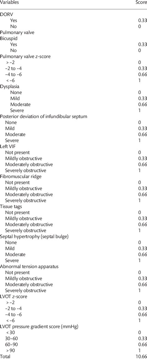 Left Ventricular Outflow Tract Complexity Scoring System Download Table