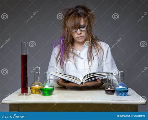 Reading Scientist With Glass Flask Stock Image Image Of Shaggy Drug