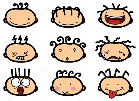Caras De Dibujos Animados Con Diferentes Emociones Vector De Stock Por