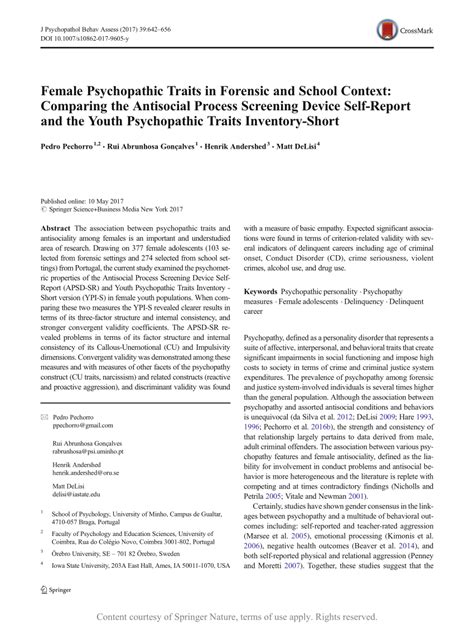 Female Psychopathic Traits In Forensic And School Context Comparing