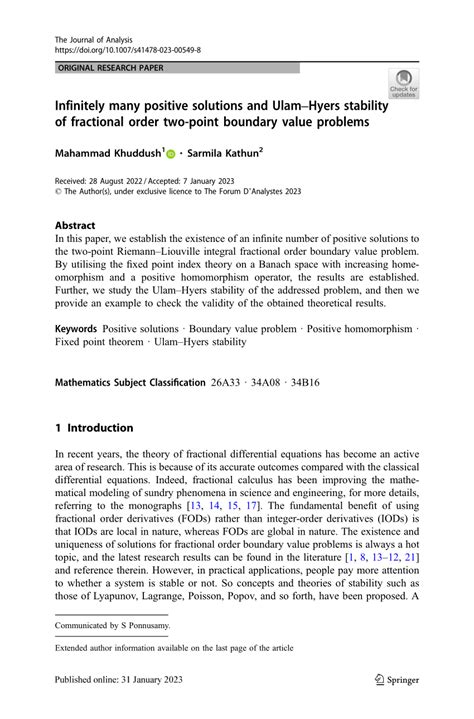 Pdf Infinitely Many Positive Solutions And Ulam Hyers Stability Of