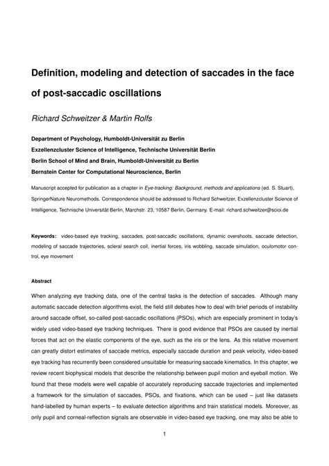 Pdf Definition Modeling And Detection Of Saccades In The Face Of Post Saccadic Oscillations