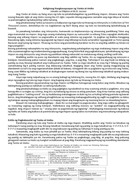 Kaligirang Pangkasaysayan Ng Tanka At Haiku Pdf