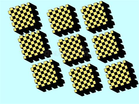 Variations With 9 Colorful Perspective Chessboard Motifs Stock