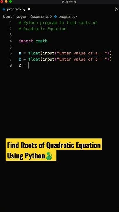 Python Program To Find Roots Of Quadratic Equation Shorts Coding