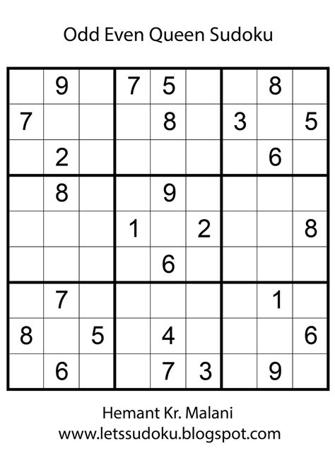 Lets Sudoku Sudoku 51 Odd Even Queen Sudoku