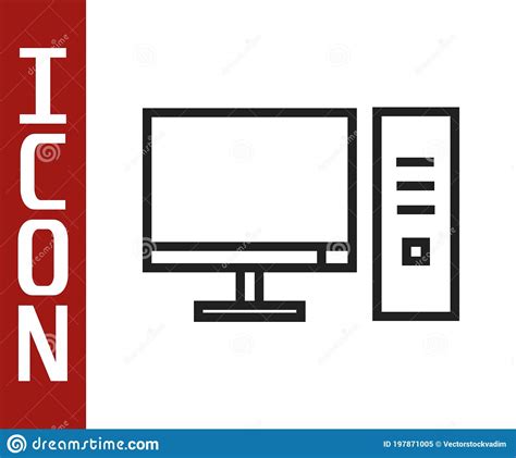 Black Line Computer Monitor Icon Isolated On White Background Pc Component Sign Stock Vector
