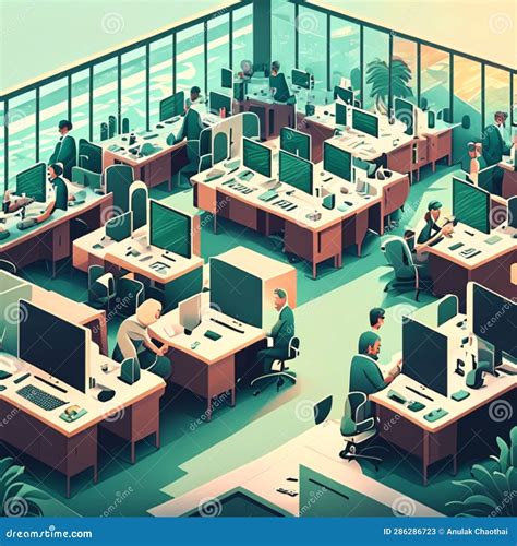 3d Illustration Of People Working At The Computer Room Workplace Concept Ai Generated Stock
