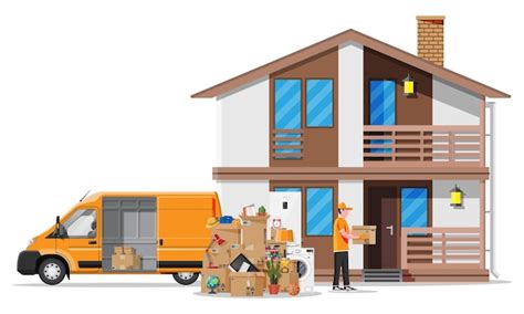 Mudança para casa nova família mudou se para casa nova Vetor Premium
