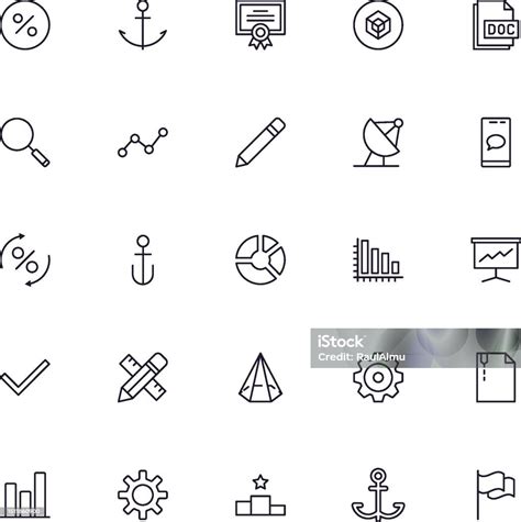 비즈니스 라인 아이콘 세트입니다 웹 디자인 모바일 앱 Ui 디자인 등을 위한 커머스 모음 흰색 바탕에 금융의 진한 파란색 선 상징 개발에 대한 스톡 벡터 아트 및 기타