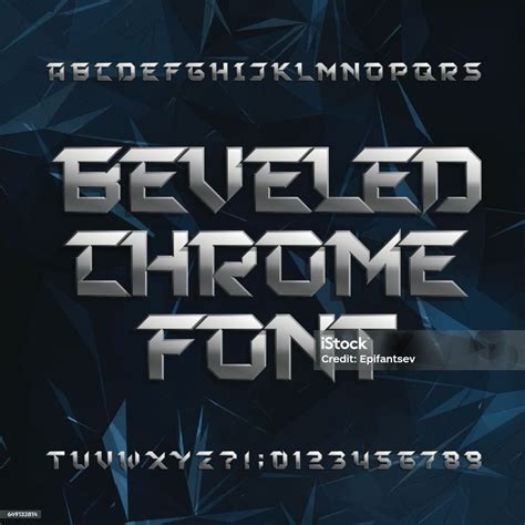 Font Alfabet Logam Miring Huruf Efek Chrome Dan Angka Ilustrasi Stok
