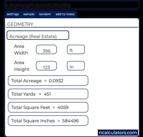 Acreage Land Area Calculator