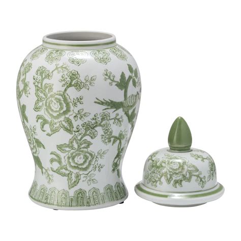 Alcott Hill® Breigha Temple Jar With Lid Ceramic Green And White
