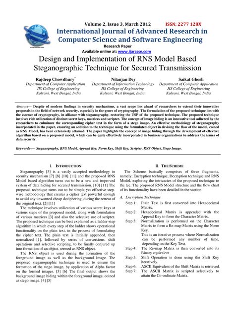 Pdf Design And Implementation Of Rns Model Based Steganographic Technique For Secured Transmission