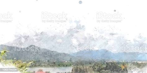 추상 수채화 그림 그림 배경에 화려한 산 피크와 나무 풍경 0명에 대한 스톡 사진 및 기타 이미지 0명 강 경관 Istock