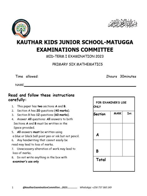 P 6 Mid Term I Mathematics 2023 Pdf Mathematics Mathematical Concepts