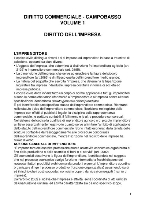 Riassunto Diritto Commerciale Libro Campobasso Volume 1 Docsity