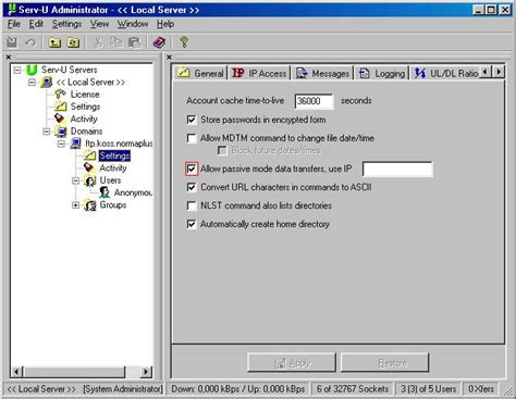 Настройка Руководство serv u ftp server findadirection