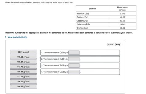 solved given the atomic mass of select elements calculate