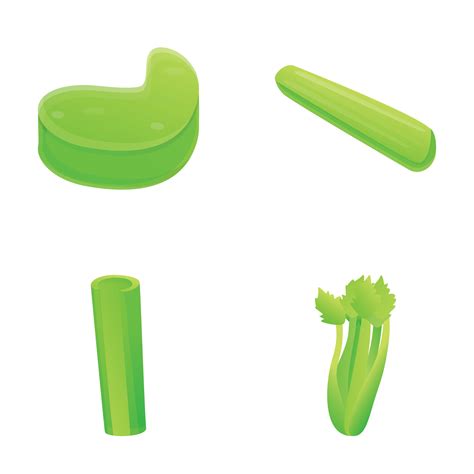 Fresh Celery Icons Set Cartoon Vector Sliced Green Celery Stem 48457600 Vector Art At Vecteezy
