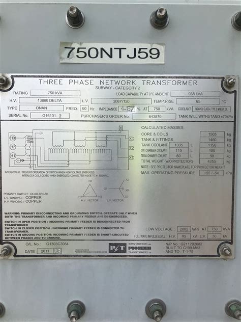 2011 Pioneer 750kva Network Transformer 2011 Pioneer 750kva Network Transformer