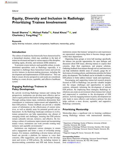 Pdf Equity Diversity And Inclusion In Radiology Prioritizing