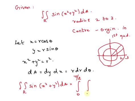 Solved Fp Sin X2 Y2 D A Where D Is The Region In The First