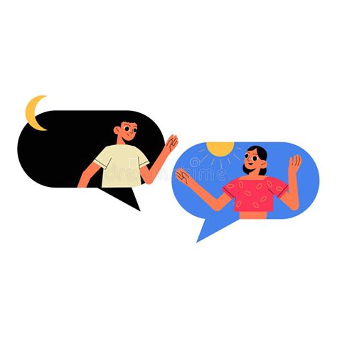 Male And Female Characters Chatting Across Time Zones Using Speech