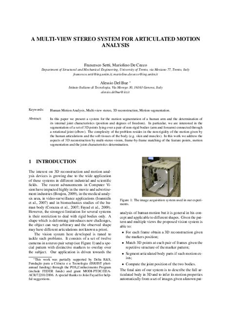 Pdf A Multi View Stereo System For Articulated Motion Analysis