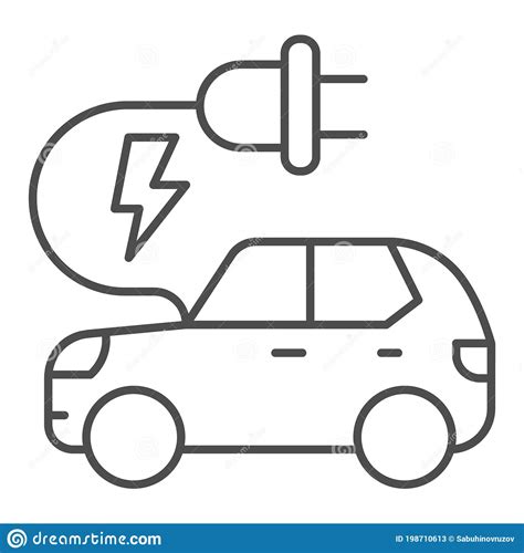 Electric Car Thin Line Icon Public Transport Concept Hybrid Eco