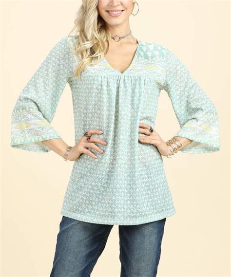 Retro Green V Neck Tunic Plus Too Bohemian Shirts Womens Tunics