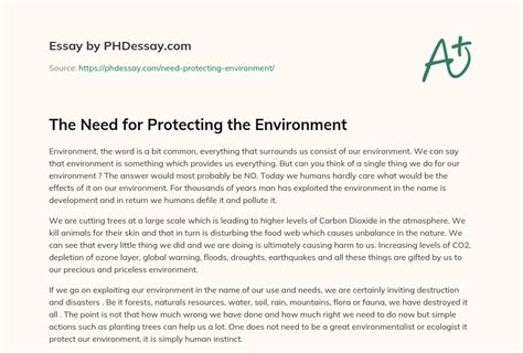 The Need For Protecting The Environment Phdessay