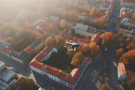 Premium Ai Image Drone Flying Over The City Neural Network Ai Generated